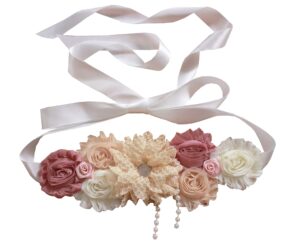 vintage maternity sash for baby shower pregnancy flowers sash (champange)