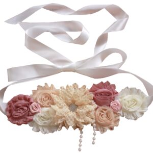 Vintage maternity sash for baby shower pregnancy flowers sash (Champange)