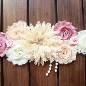 Vintage maternity sash for baby shower pregnancy flowers sash (Champange)