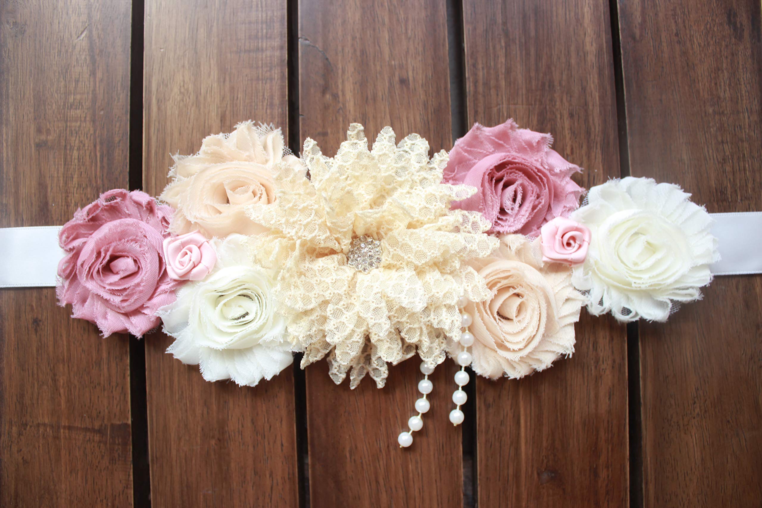 Vintage maternity sash for baby shower pregnancy flowers sash (Champange)