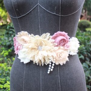 Vintage maternity sash for baby shower pregnancy flowers sash (Champange)