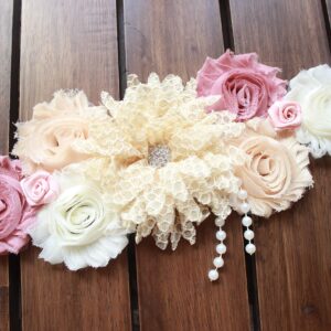 Vintage maternity sash for baby shower pregnancy flowers sash (Champange)