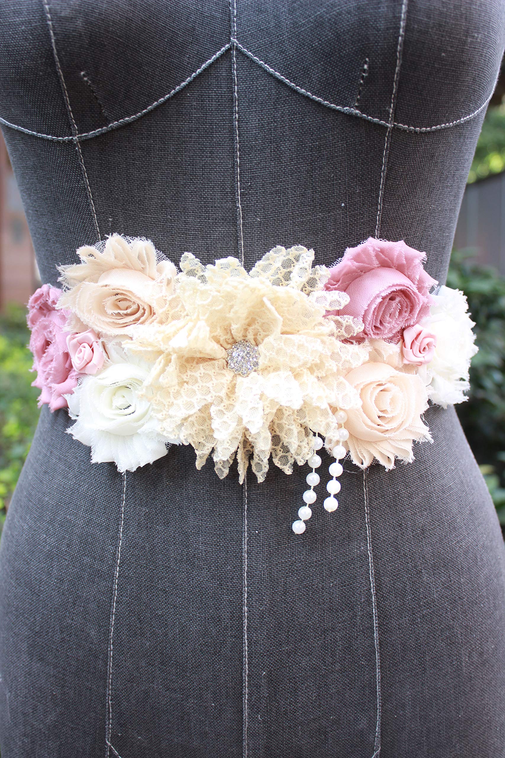 Vintage maternity sash for baby shower pregnancy flowers sash (Champange)