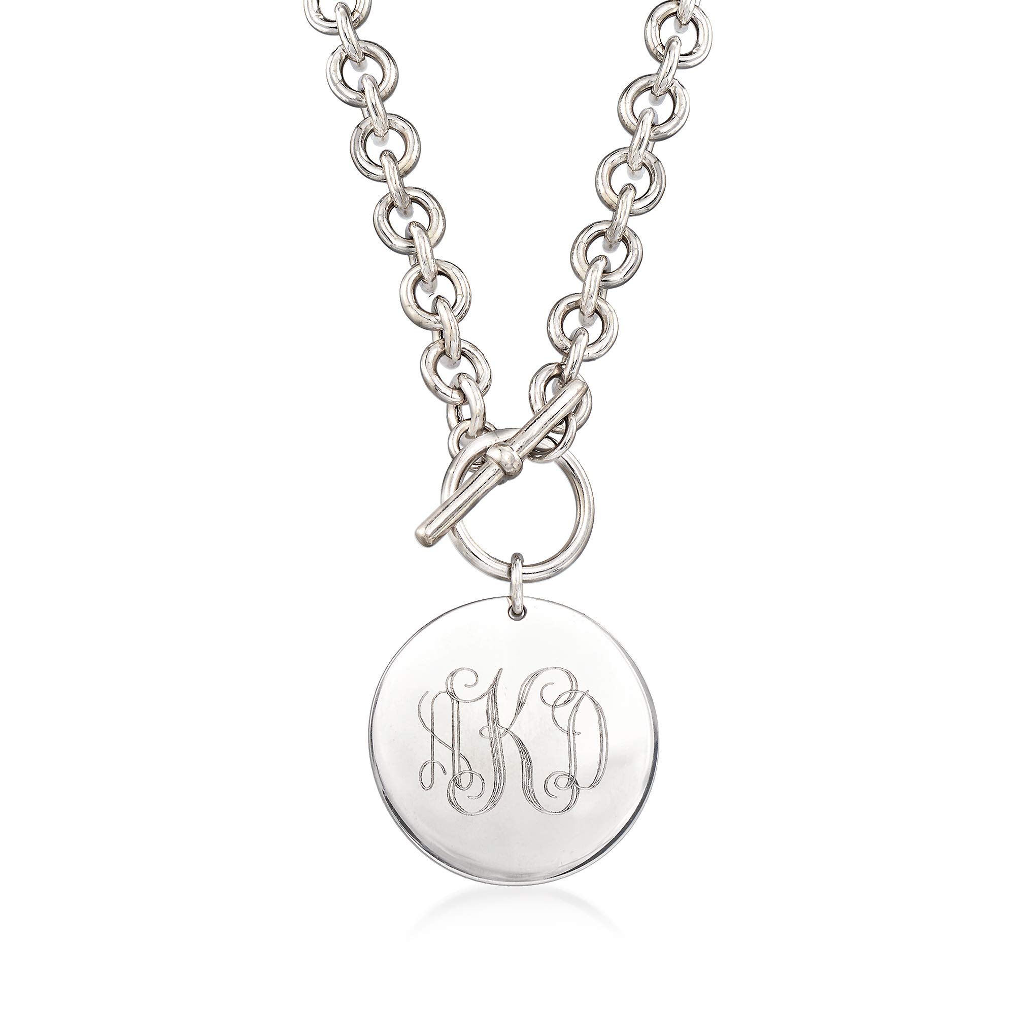 Ross-Simons Monogram - Italian Sterling Silver Personalized Disc Toggle Necklace. 20 inches