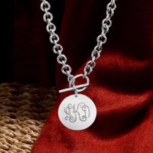 Ross-Simons Monogram - Italian Sterling Silver Personalized Disc Toggle Necklace. 20 inches