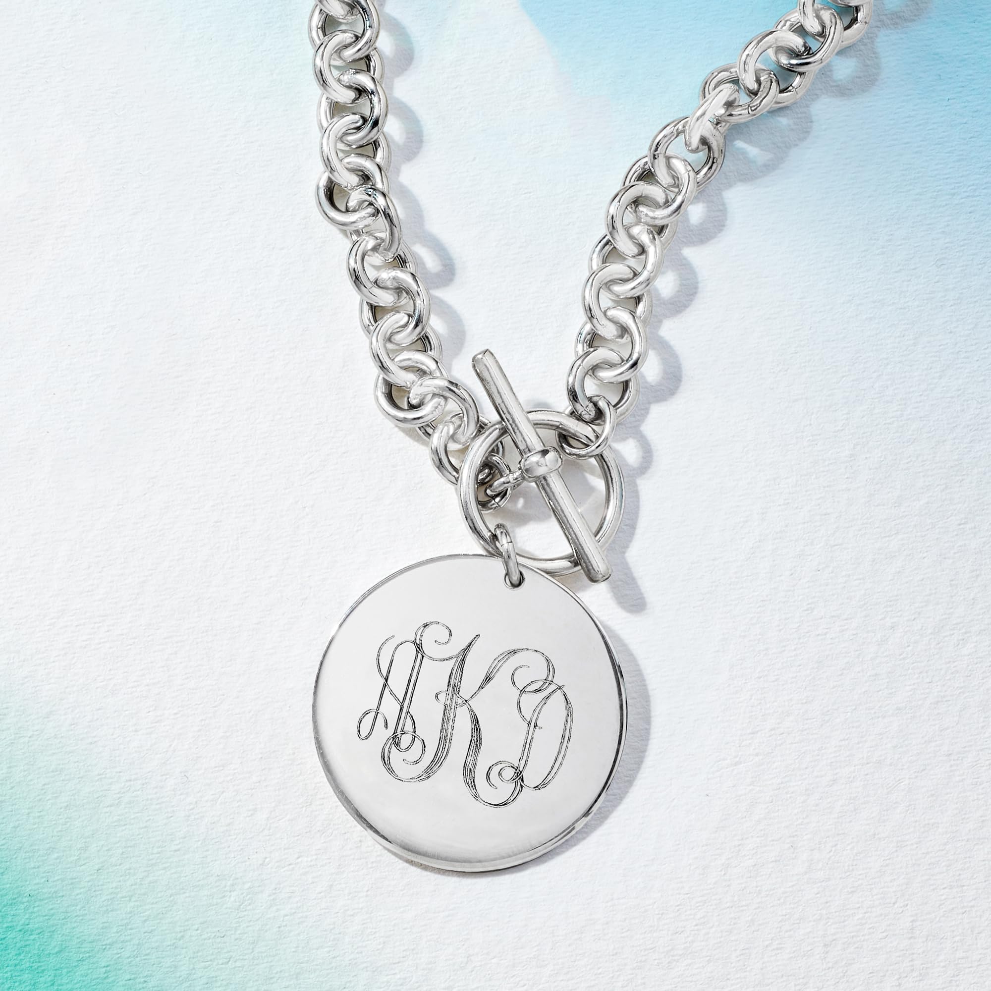 Ross-Simons Monogram - Italian Sterling Silver Personalized Disc Toggle Necklace. 20 inches