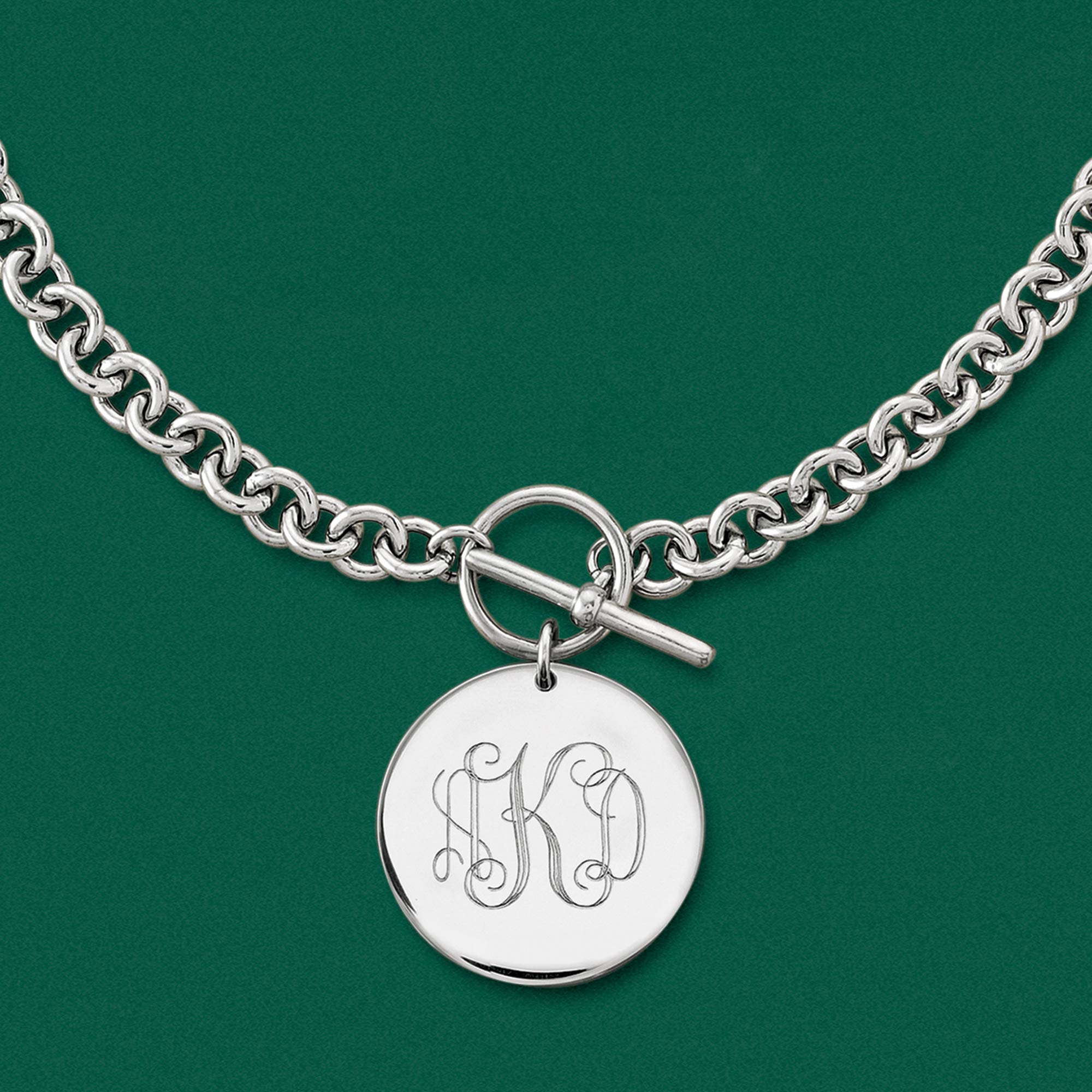 Ross-Simons Monogram - Italian Sterling Silver Personalized Disc Toggle Necklace. 20 inches