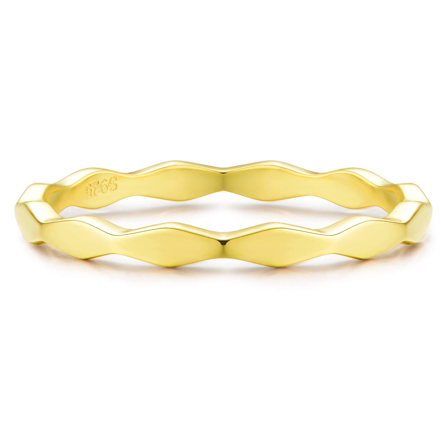 BLOSSOM & HUE Stackable Ring [18K Gold Dipped .925 Sterling Silver] Dainty Edgy Eternity Ring [Size 8] - Minimalist Milgrain Stacking Band [Hypoallergenic]