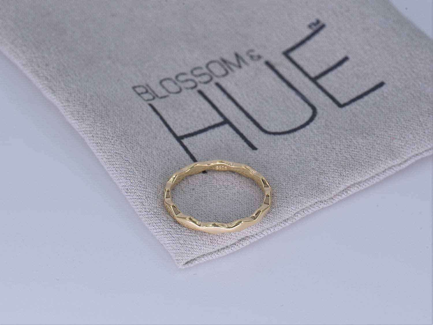 BLOSSOM & HUE Stackable Ring [18K Gold Dipped .925 Sterling Silver] Dainty Edgy Eternity Ring [Size 8] - Minimalist Milgrain Stacking Band [Hypoallergenic]