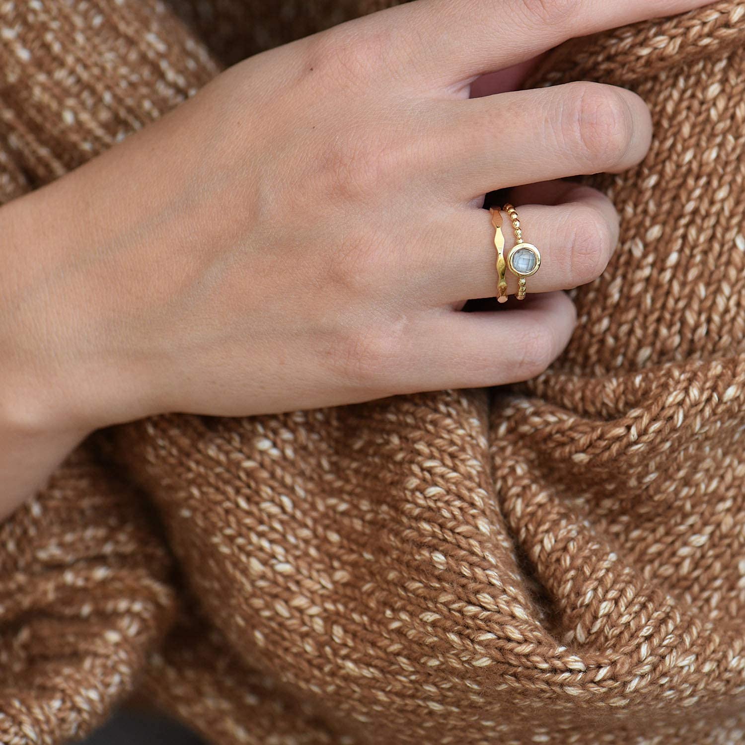 BLOSSOM & HUE Stackable Ring [18K Gold Dipped .925 Sterling Silver] Dainty Edgy Eternity Ring [Size 8] - Minimalist Milgrain Stacking Band [Hypoallergenic]