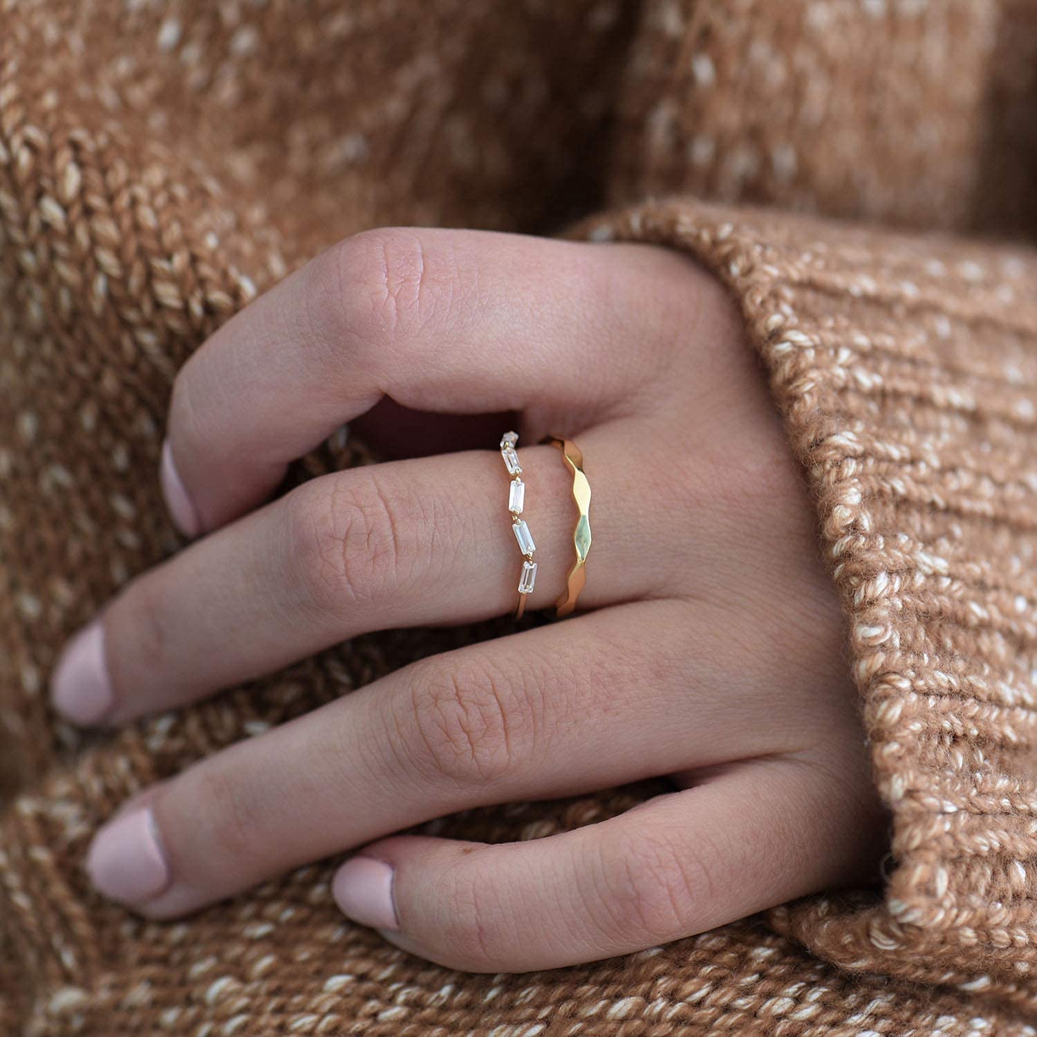 BLOSSOM & HUE Stackable Ring [18K Gold Dipped .925 Sterling Silver] Dainty Edgy Eternity Ring [Size 8] - Minimalist Milgrain Stacking Band [Hypoallergenic]