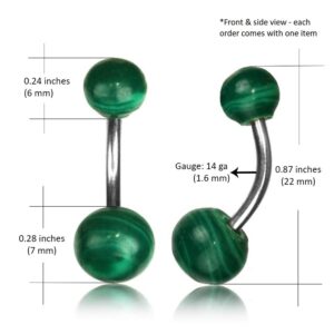 Earth Accessories Turquoise or Green Malachite Belly Button Ring Piercing for Women - Navel Belly Button Rings with Surgical Steel