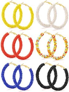 6 pairs bohemian beaded hoop earrings women colorful handmade large circle dangle drop earrings for women(cute colors)