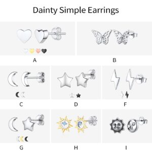 ChicSilver Moon Earrings for Women Moon and Star Earrings Hypoallergenic 925 Sterling Silver Stud Earrings Simple Fashion Earrings