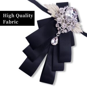 MOHSILY Unique Black Silk Pretied Bowtie Men's Rhinestone Adjustable Pin Necktie Uniform