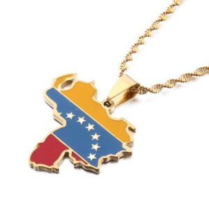 huangshanshan venezuela map flag pendant necklace gold color jewelry venezuelan items (gold)