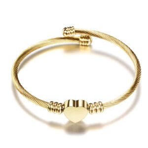 MiniJewelry Simpl Gold Love Heart Bangle Bracelets for Women BFF Family Stainless Steel Adjustable Birthday