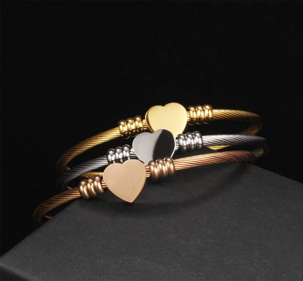 MiniJewelry Simpl Gold Love Heart Bangle Bracelets for Women BFF Family Stainless Steel Adjustable Birthday