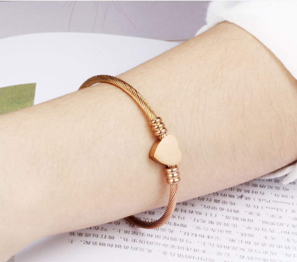 MiniJewelry Simpl Gold Love Heart Bangle Bracelets for Women BFF Family Stainless Steel Adjustable Birthday