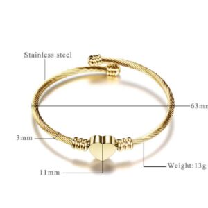 MiniJewelry Simpl Gold Love Heart Bangle Bracelets for Women BFF Family Stainless Steel Adjustable Birthday