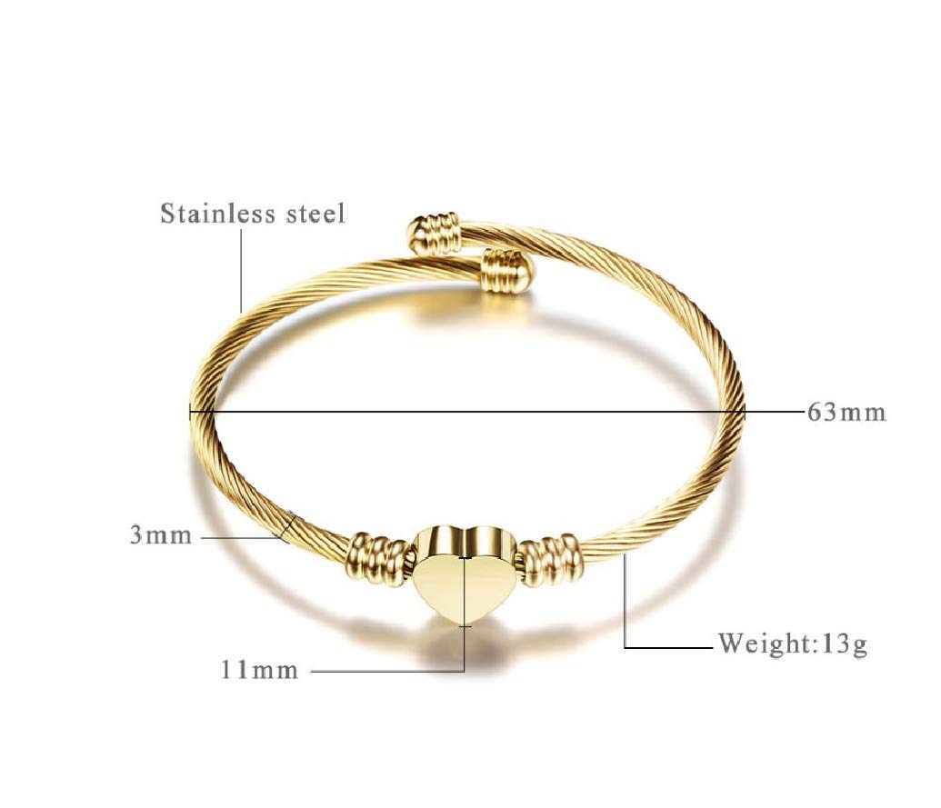 MiniJewelry Simpl Gold Love Heart Bangle Bracelets for Women BFF Family Stainless Steel Adjustable Birthday