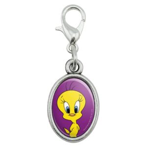 graphics & more looney tunes tweety bird antiqued bracelet pendant zipper pull oval charm with lobster clasp