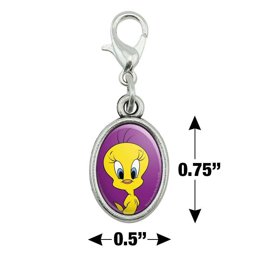 GRAPHICS & MORE Looney Tunes Tweety Bird Antiqued Bracelet Pendant Zipper Pull Oval Charm with Lobster Clasp