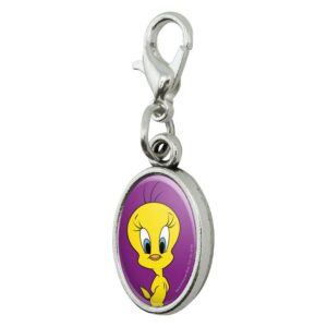 GRAPHICS & MORE Looney Tunes Tweety Bird Antiqued Bracelet Pendant Zipper Pull Oval Charm with Lobster Clasp