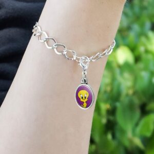 GRAPHICS & MORE Looney Tunes Tweety Bird Antiqued Bracelet Pendant Zipper Pull Oval Charm with Lobster Clasp