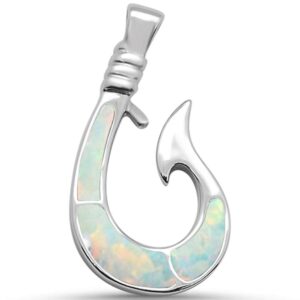 closeoutwarehouse white simulated opal fashion fish hook pendant sterling silver