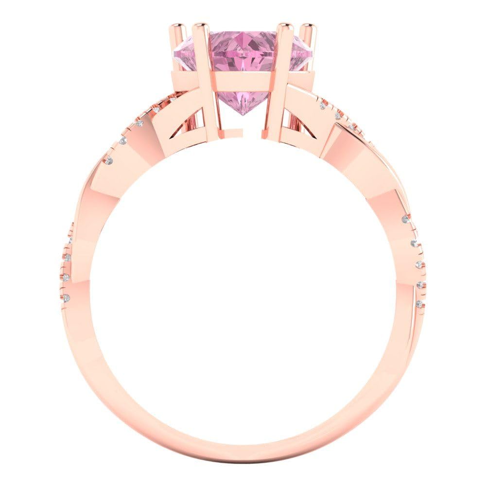 Clara Pucci 2.19 ct Heart Cut Criss Cross Solitaire Halo Pink Simulated Diamond Designer Bridal Engagement Ring 14k Rose Gold 5.25