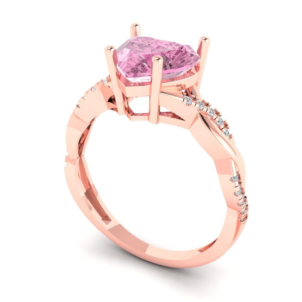 Clara Pucci 2.19 ct Heart Cut Criss Cross Solitaire Halo Pink Simulated Diamond Designer Bridal Engagement Ring 14k Rose Gold 5.25