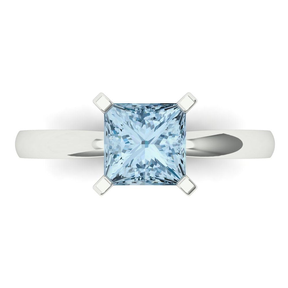 Clara Pucci 1.50 ct Princess Cut Solitaire Aquamarine Blue Simulated Diamond Bridal Wedding Anniversary Engagement Ring 14k White Gold