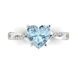 clara pucci 2.19ct heart cut criss cross solitaire halo created aquamarine designer anniversary bridal engagement ring 14k white gold 11