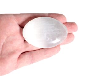 mineraluniverse natural selenite crystal palm stone worry stone – healing stone - large crystal selenite spiritual healing massage palmstone