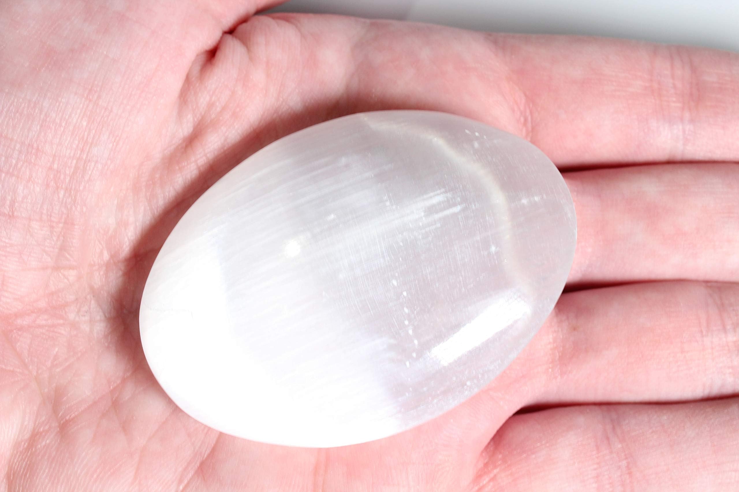 MINERALUNIVERSE Natural Selenite Crystal Palm Stone Worry Stone – Healing Stone - Large Crystal Selenite Spiritual Healing Massage Palmstone