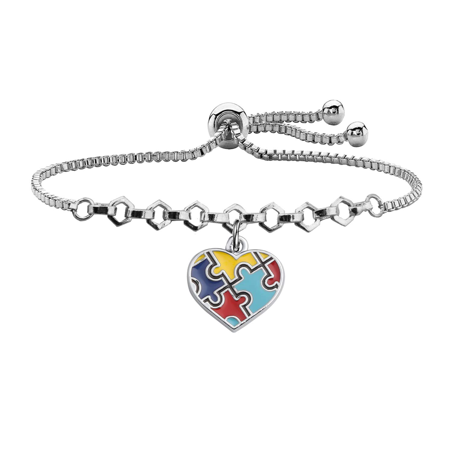 FUSTMW Autism Awareness BraceletGifts for Autistic Colorful Puzzle Piece Key Ring Jewelry Gifts(Autism Awareness bracelet)