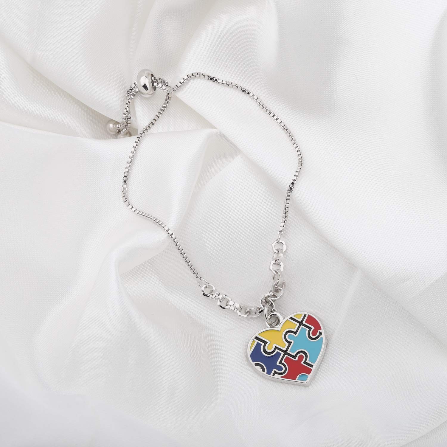 FUSTMW Autism Awareness BraceletGifts for Autistic Colorful Puzzle Piece Key Ring Jewelry Gifts(Autism Awareness bracelet)