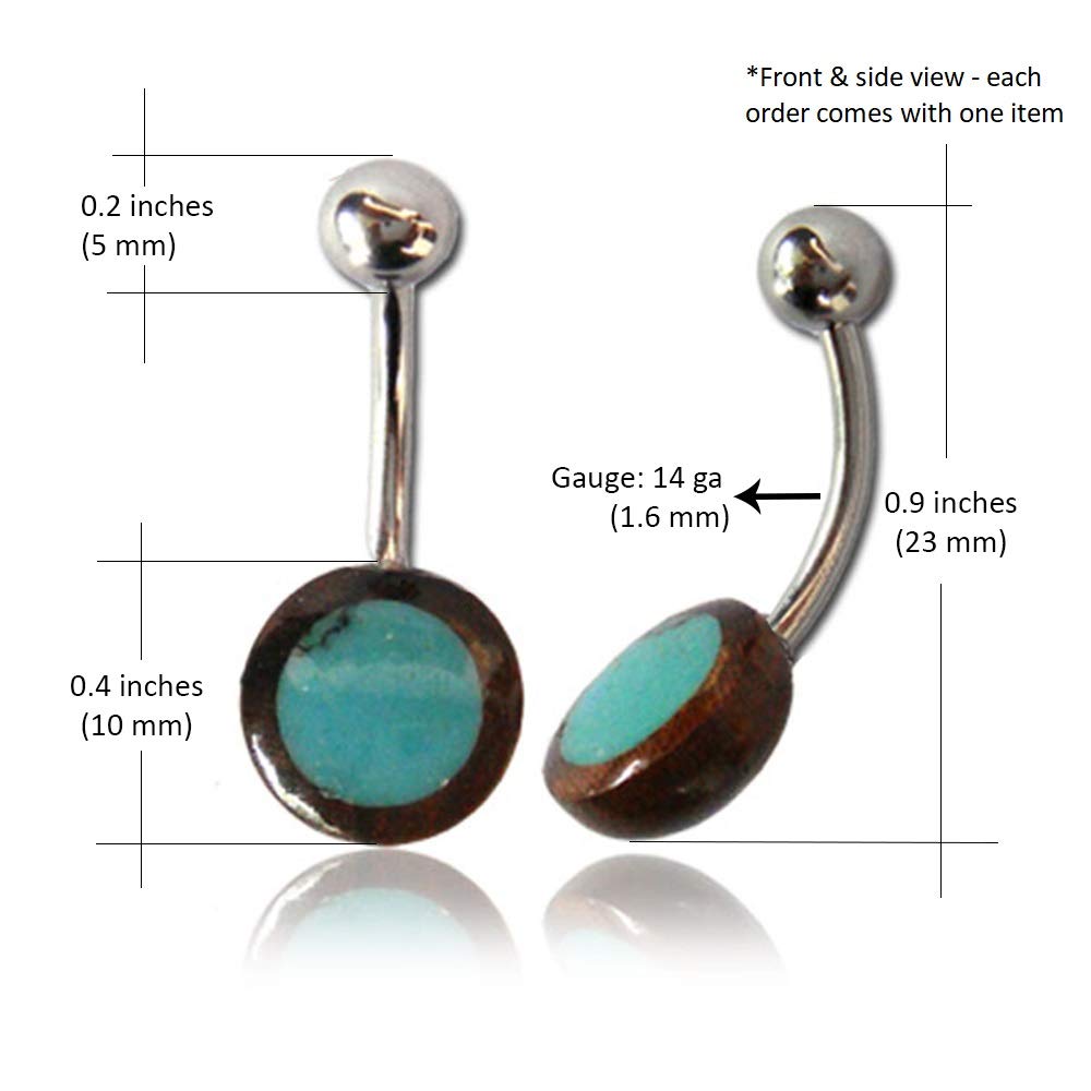 Earth Accessories Organic Wood and Shell Belly Button Ring Piercing for Women - Navel Belly Button Rings with Surgical Steel - with Abalone, Mother of Pearl, and More