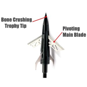 New Archery Products NAP DK4 Hunting Bow Spitfire Hybrid Mechanical 1 3/4" Cutting Diameter Compound Broadhead 3 Pieces Pack, 100 Grain,Black