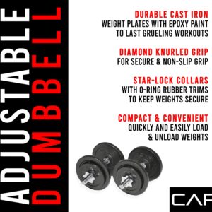 CAP Barbell 25-Pound Adjustable Dumbbell Weight Set, c. Black, 50 LB (Pair)