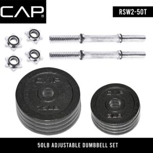 CAP Barbell 25-Pound Adjustable Dumbbell Weight Set, c. Black, 50 LB (Pair)