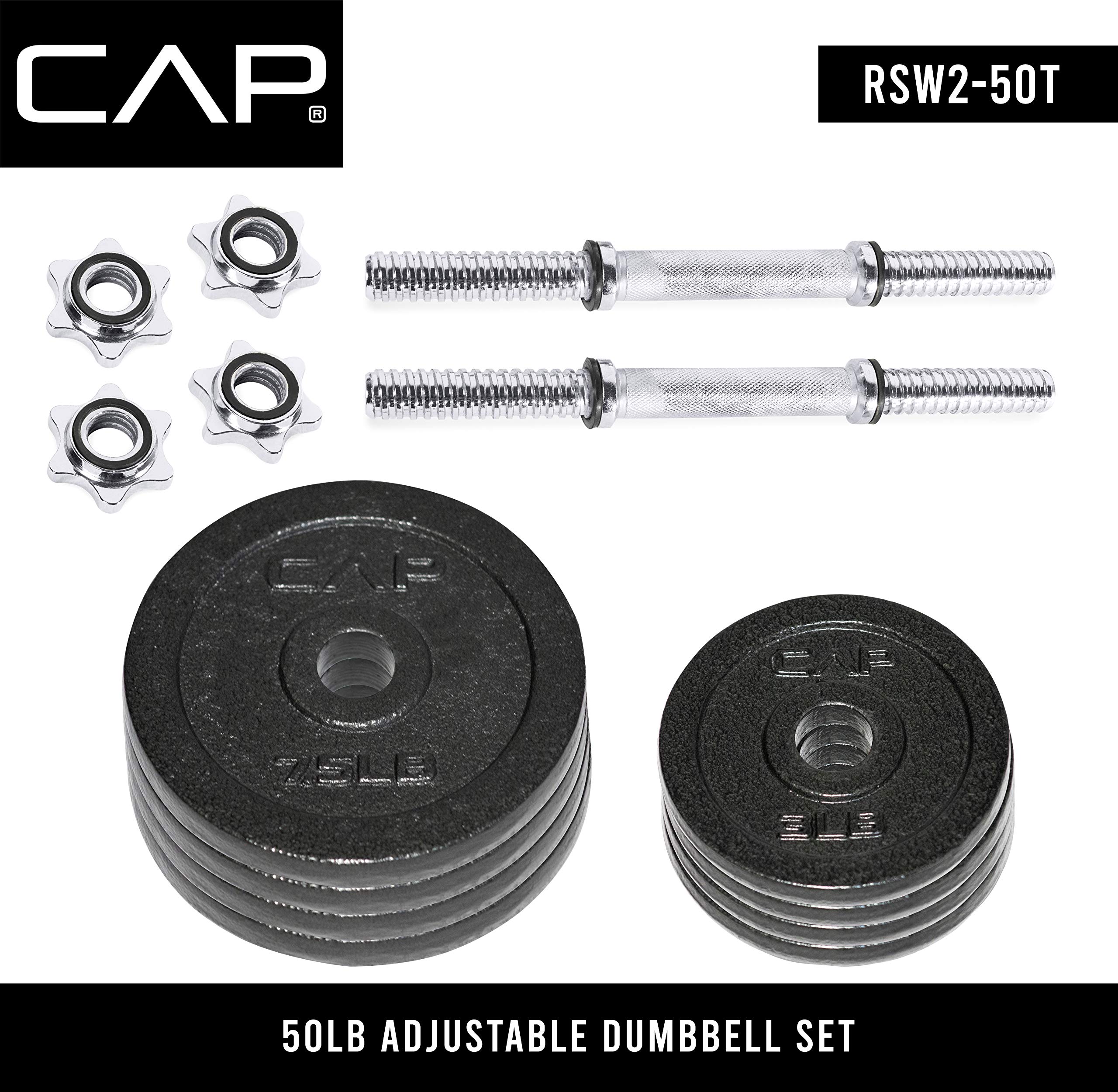 CAP Barbell 25-Pound Adjustable Dumbbell Weight Set, c. Black, 50 LB (Pair)