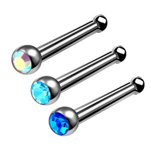 3pcs titanium 18 gauge 9/32 7mm nose stud earrings piercing jewelry 2mm aurora borealis aquamarine sapphire crystal m8409