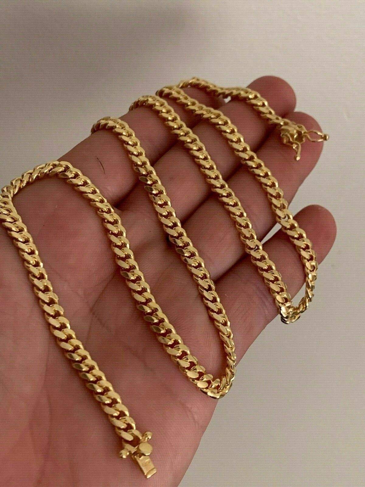 HarlemBling Miami Cuban Link Chain Or Bracelet - 14k Gold Plated Real Solid 925 Silver Necklace - Box Lock Cuban Link 4-10.5mm - Italy (26, 5mm Wide)