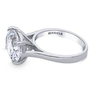 BERRICLE Sterling Silver Solitaire Wedding Engagement Rings 5.5 Carat Oval Cut Cubic Zirconia CZ Statement East-West Cocktail Ring for Women, Rhodium Plated Size 6