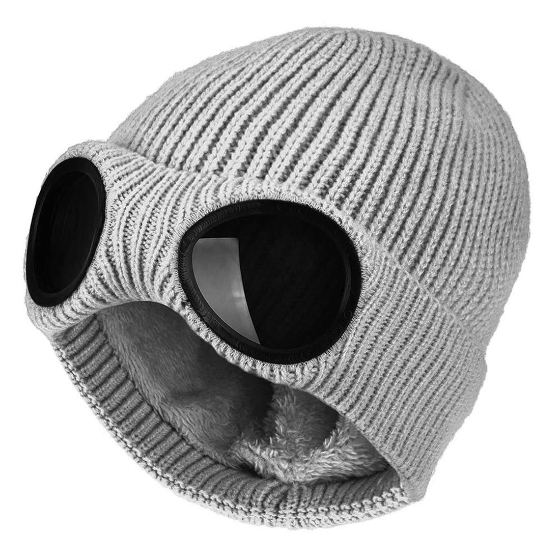 Belsen Unisex Goggle Knitted Beanie Hat Windproof Warm Winter Skull Cap (Gray)