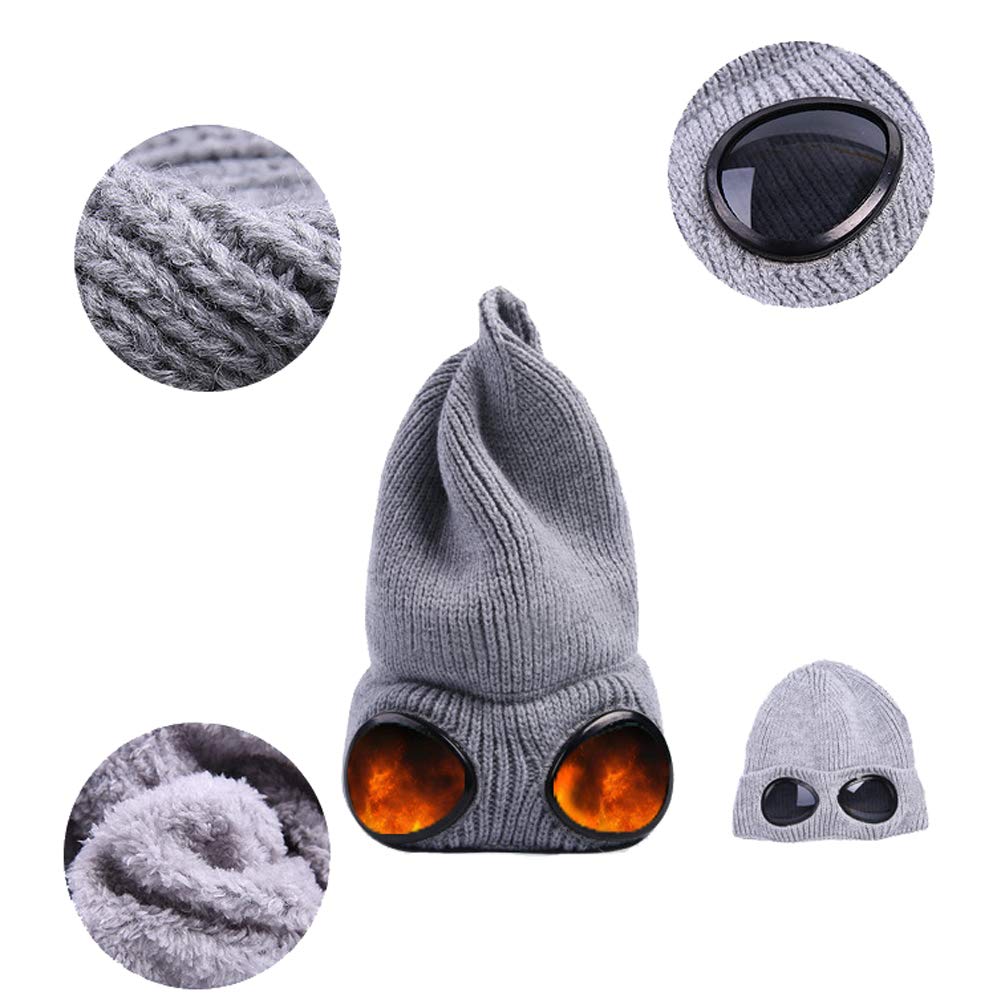 Belsen Unisex Goggle Knitted Beanie Hat Windproof Warm Winter Skull Cap (Gray)