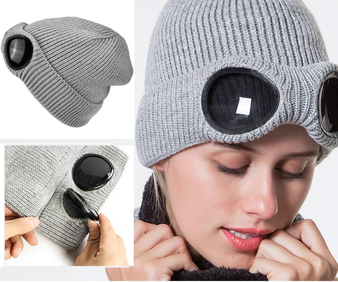 Belsen Unisex Goggle Knitted Beanie Hat Windproof Warm Winter Skull Cap (Gray)