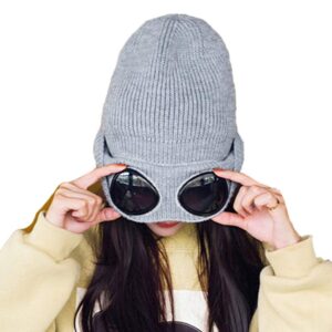 Belsen Unisex Goggle Knitted Beanie Hat Windproof Warm Winter Skull Cap (Gray)